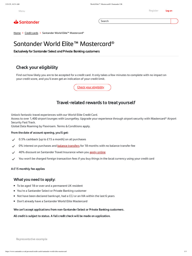 Santander World Elite Mastercard Benefits | PDF | Credit Card | Master Card