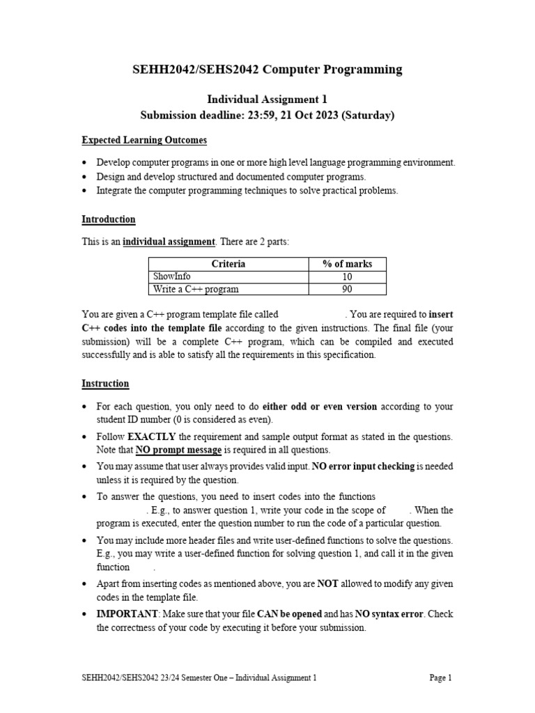 SEHH2042_SEHS2042_A1_202324s1 | PDF | Computer Program | Programming