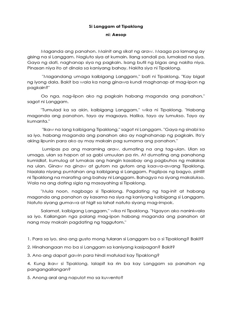 Si Langgam at Tipaklong | PDF