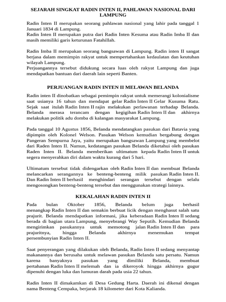 Perjuangan Radin Inten II di Lampung | PDF