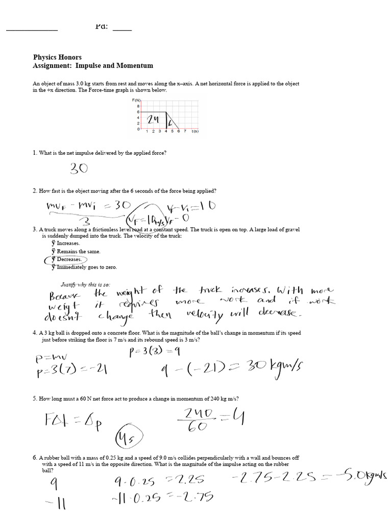 Impulse and Momentum Physics Assignment | PDF | Force | Momentum