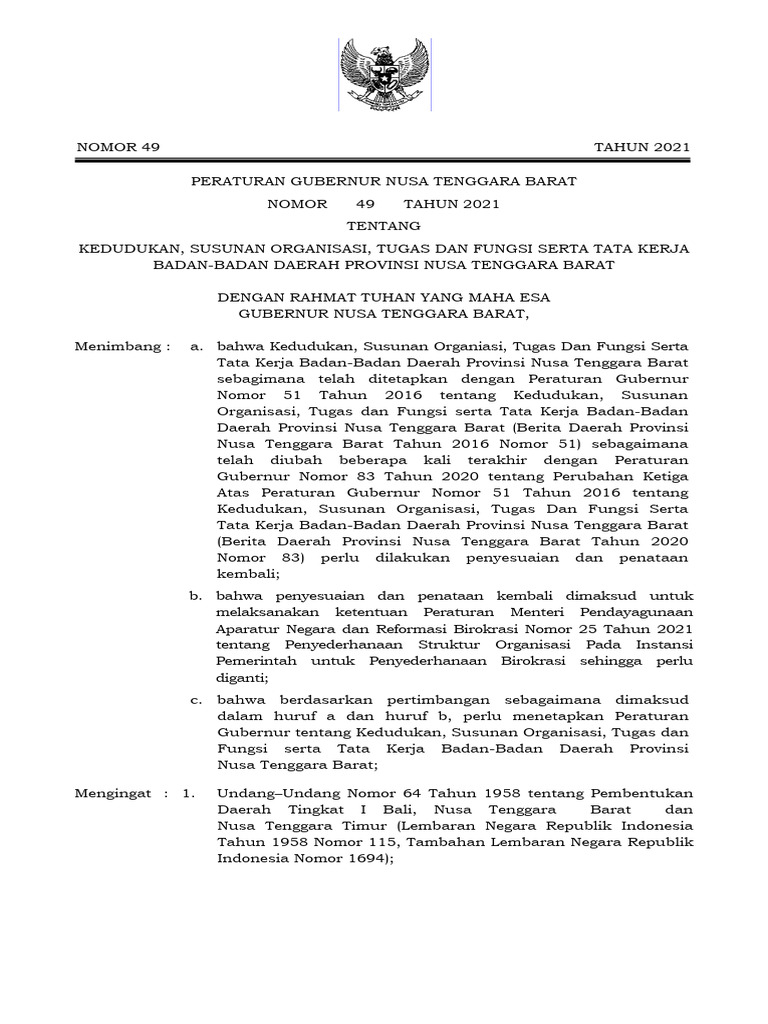 Pergub 49 TH 2021 - TUSI BADAN | PDF
