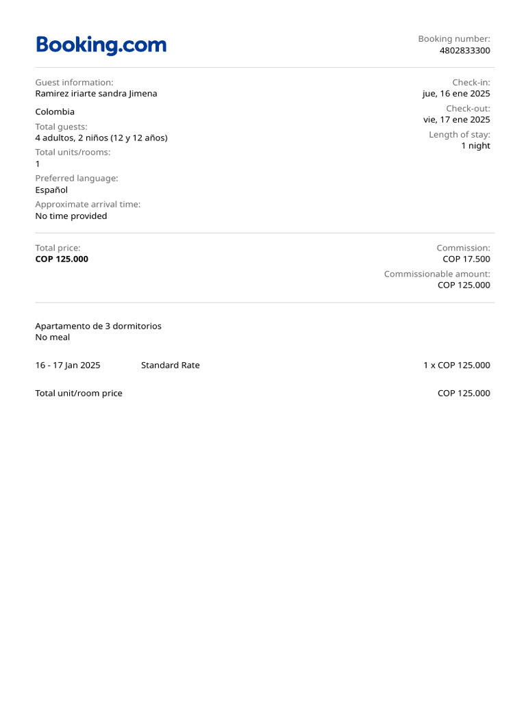 Booking Number | PDF