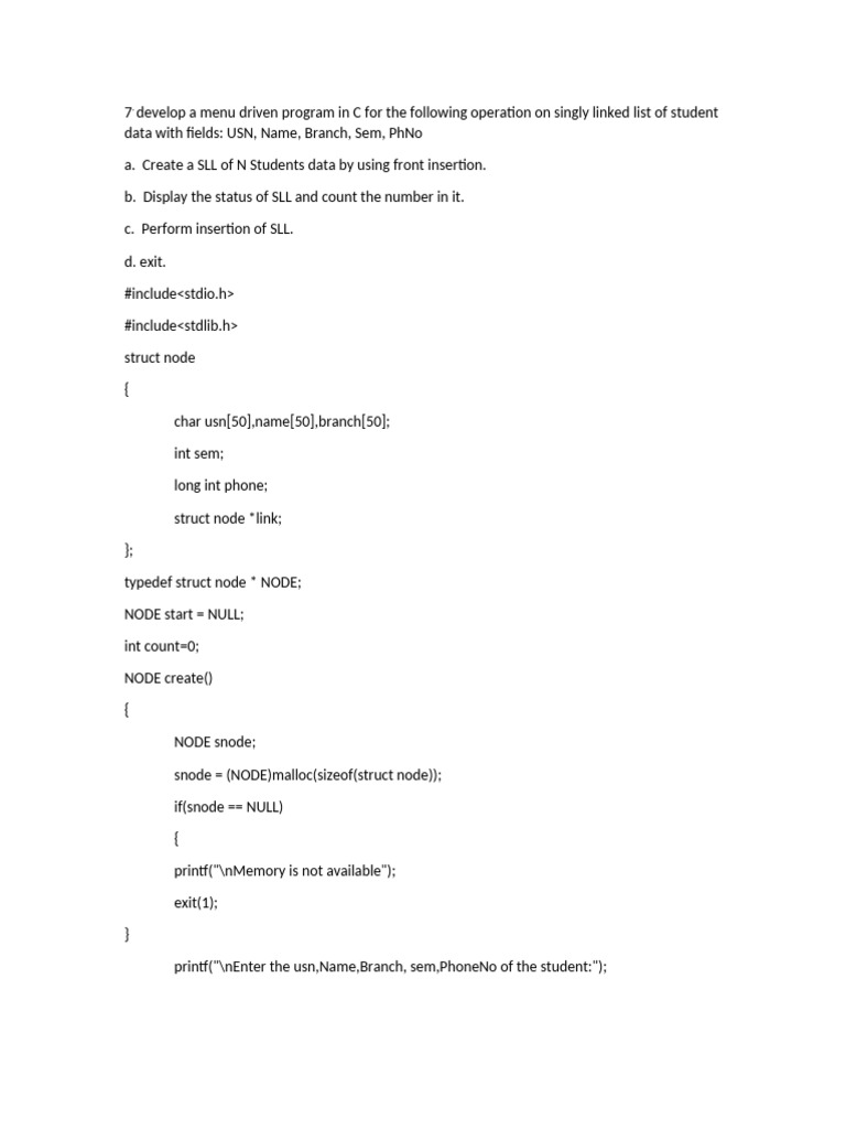 7th REDUCES PROGRAM OF SINGLY LINKED LIST | PDF | Object Oriented Programming | Programming ...