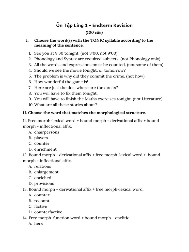 Ling 1 Endterm Revision Guide | PDF | Word | Syllable