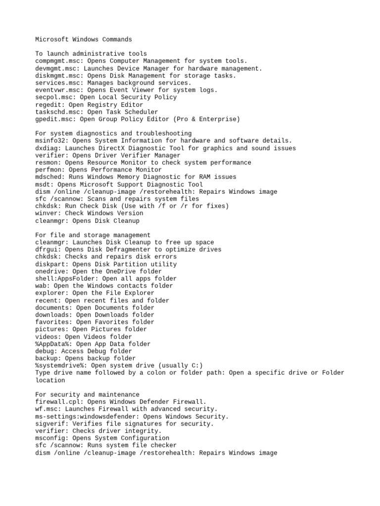 Microsoft Windows Commands | PDF | Microsoft Windows | Computer File