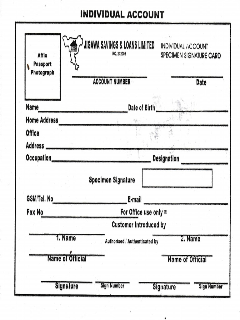 Individual Account Specimen Signature Form | PDF