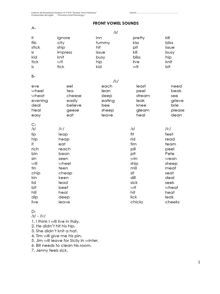 Practice On Vowel Sounds | PDF