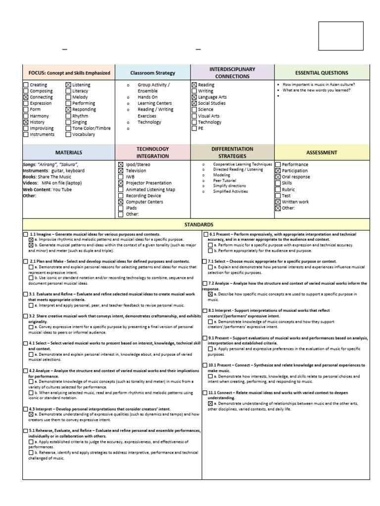 2nd Grade Lesson Plan Template | PDF | Evaluation | Musicology