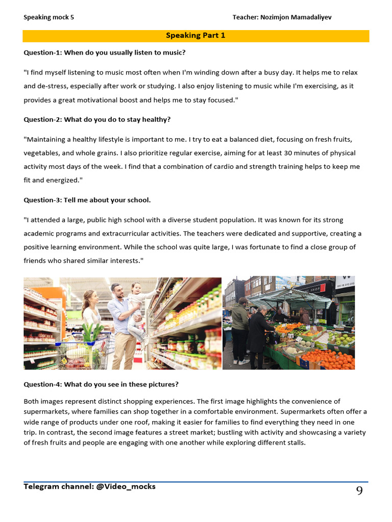 Speaking Mock Test: Part 1-3 Insights | PDF | Supermarket