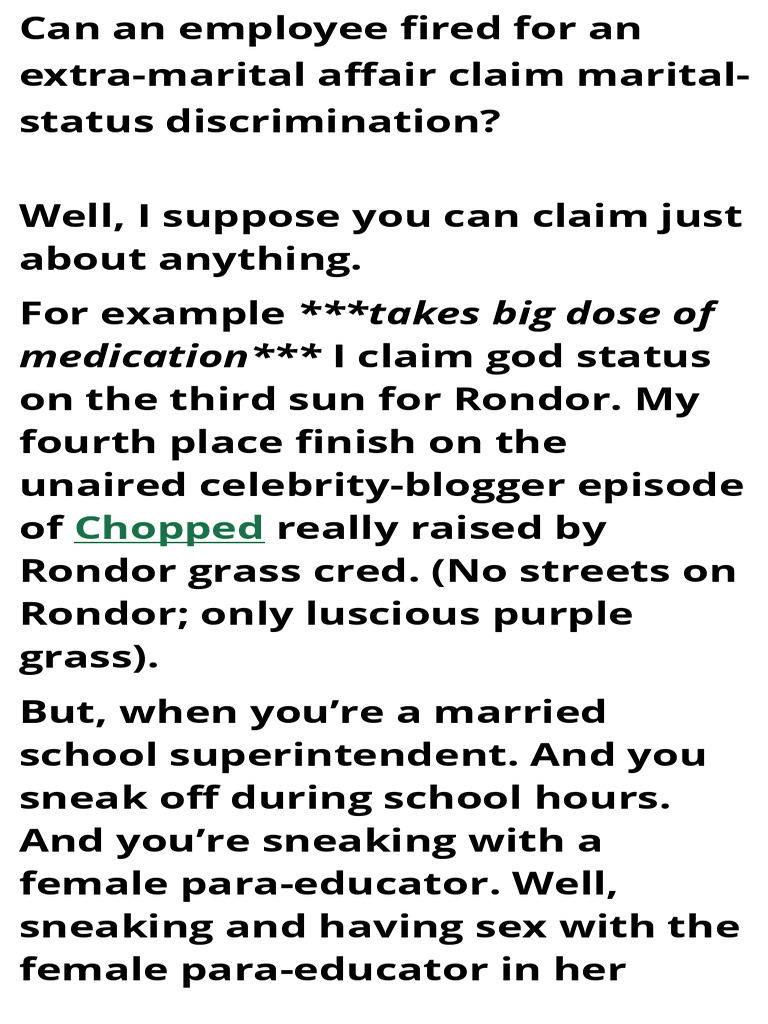 Can An Employee Fired For An Extra-Marital Affair Claim Marital-Status ...