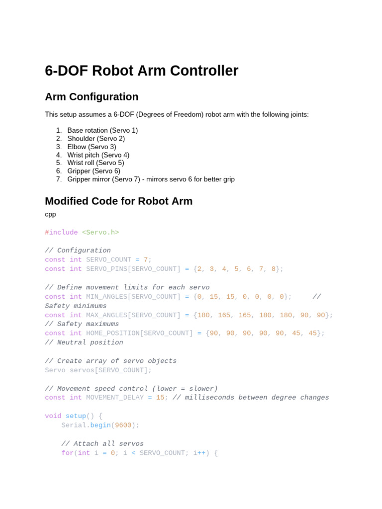 6-DOF Robot Arm Controller | PDF | Arm | String (Computer Science)