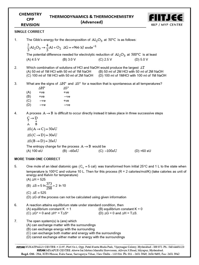 SR Chemistry Revision_THERMODYNAMICS & THERMOCHEMISTRY_Advanced_CPP ...