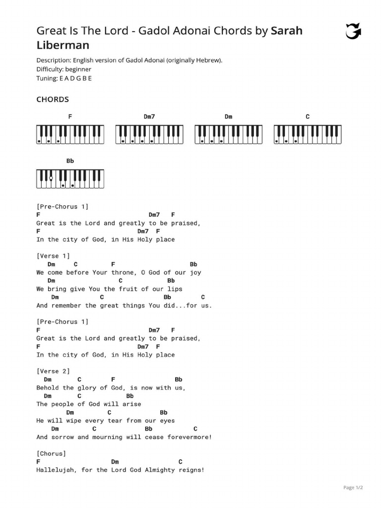 Great Is The Lord - Gadol Adonai Chords | PDF