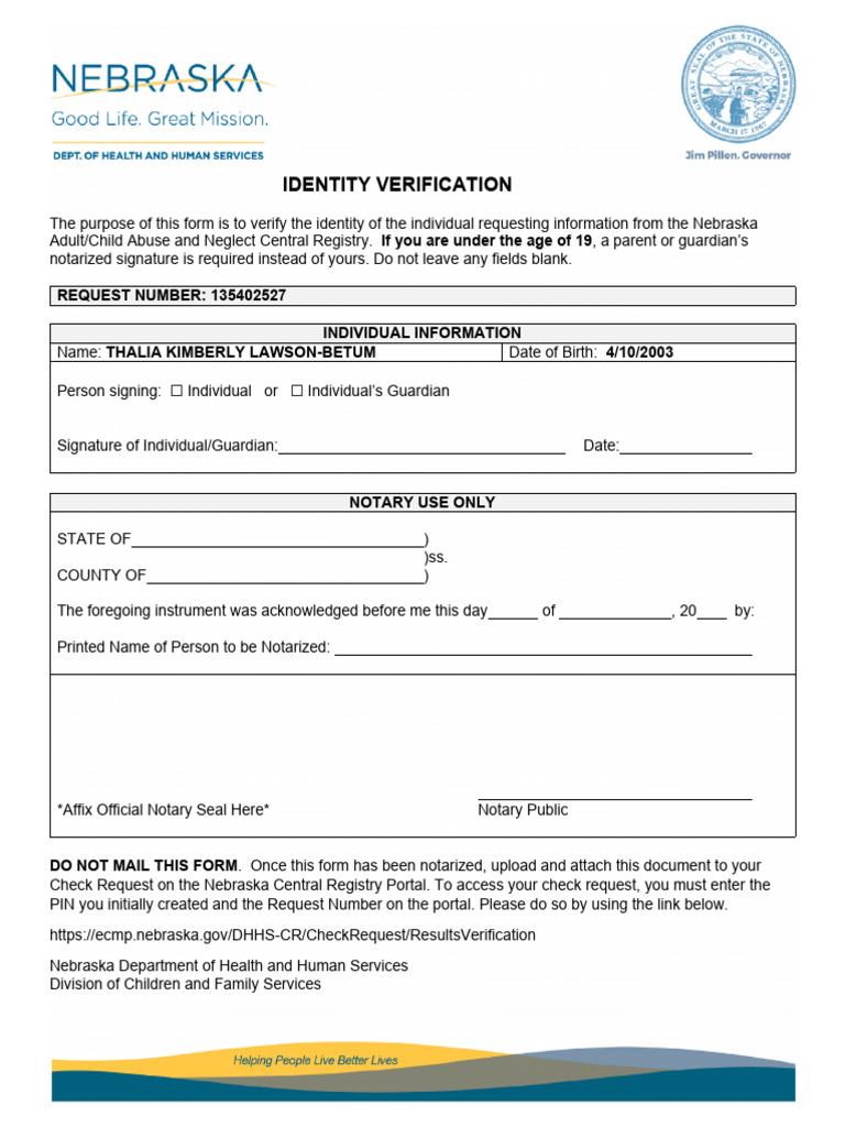 Nebraska Identity Verification Form | PDF