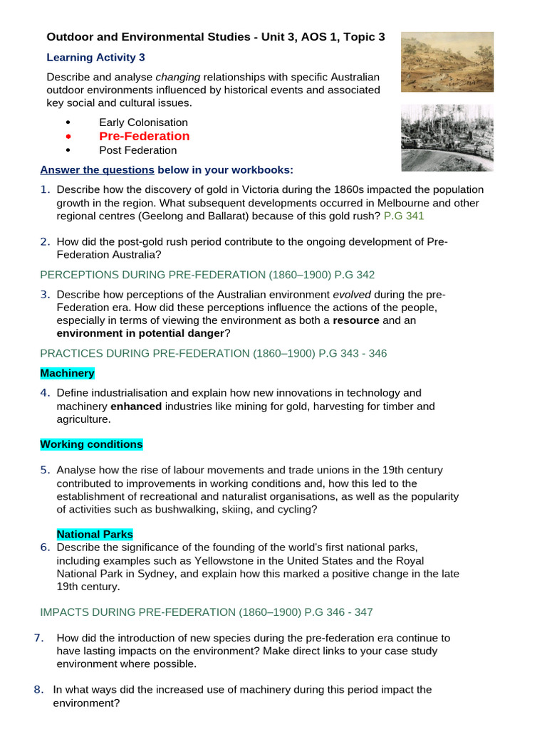 OES Unit 3, AOS 3 Learning Activity 3 Pre Federation Relationships With ...