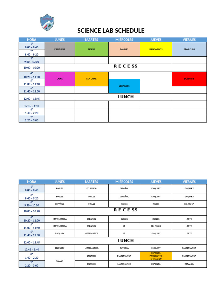 Science Lab Schedule - Nuevo | PDF
