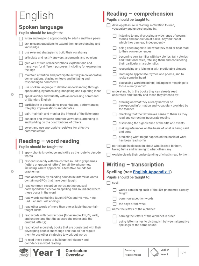 Year 1 | PDF | English Language | Word