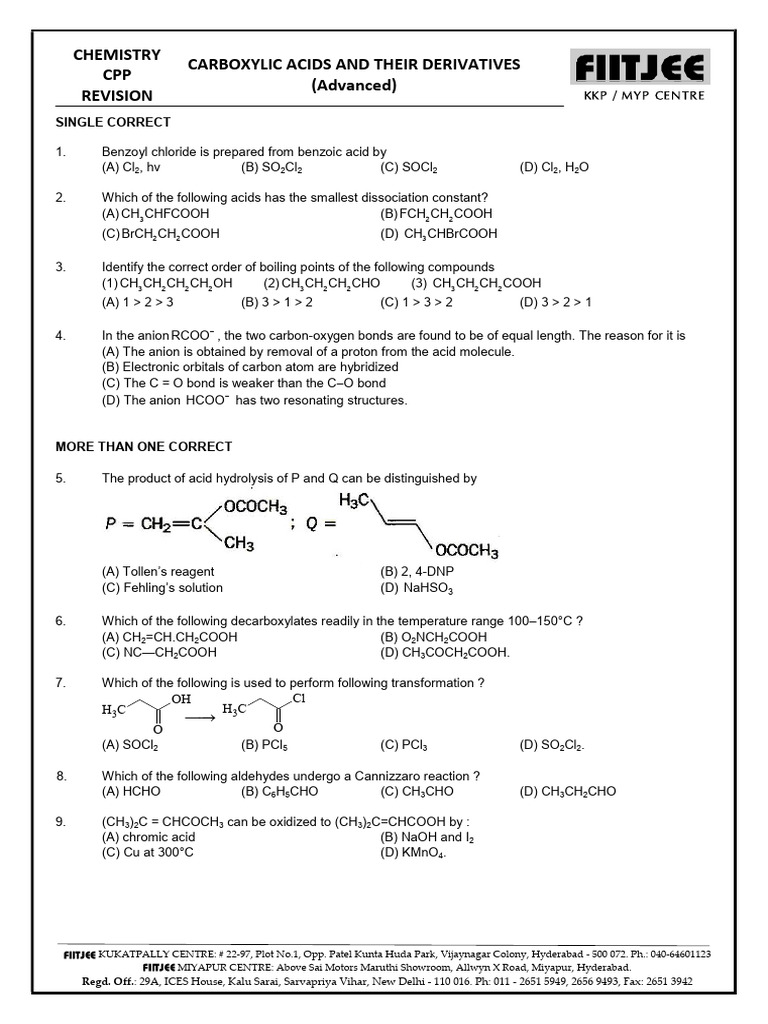 SR Chemistry Revision - Carboxylic Acids & Their Derivatives - Adv - CPP | PDF | Acid ...