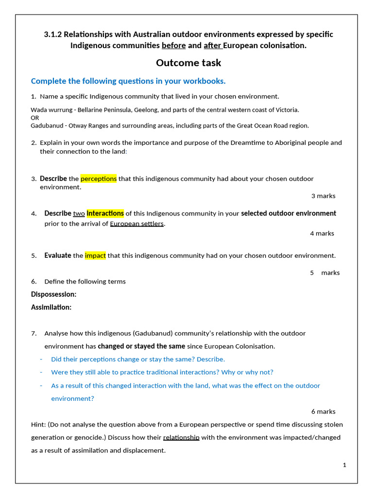 OES Unit 3, AOS 1 Learning Activity 1 Indigenous Relationships ...