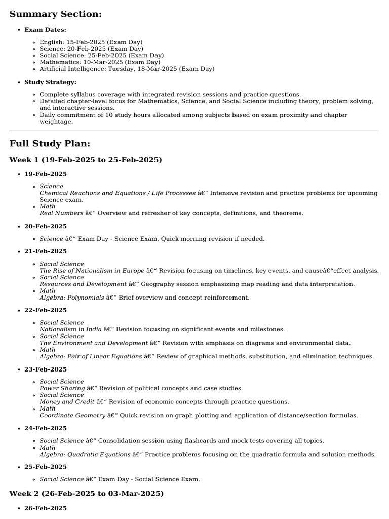 Final Study Plan 20250218 081451 | PDF | Mathematics | Trigonometry