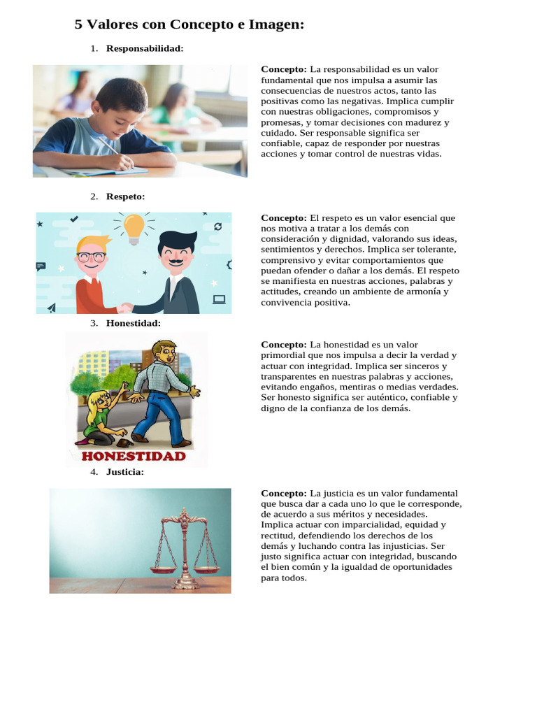 5 Valores Esenciales con Definición | PDF | Justicia | Crimen y violencia