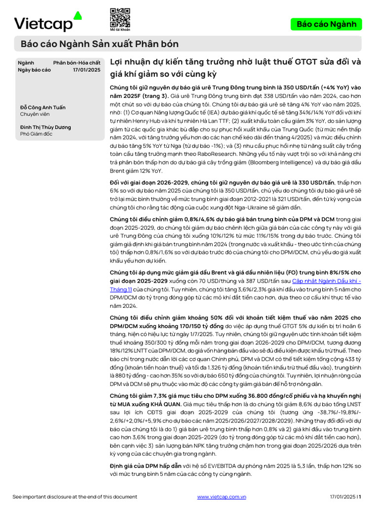 BCNganhPhanbon 20250117 | PDF