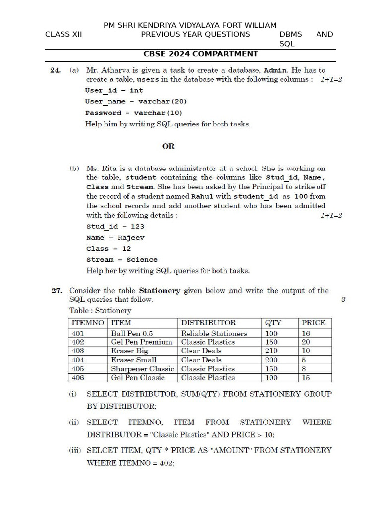 Computer Science PYQ DBMS | PDF