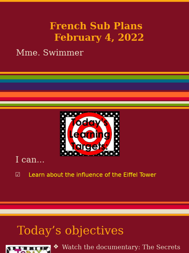 French Sub Plans: Eiffel Tower Lesson | PDF