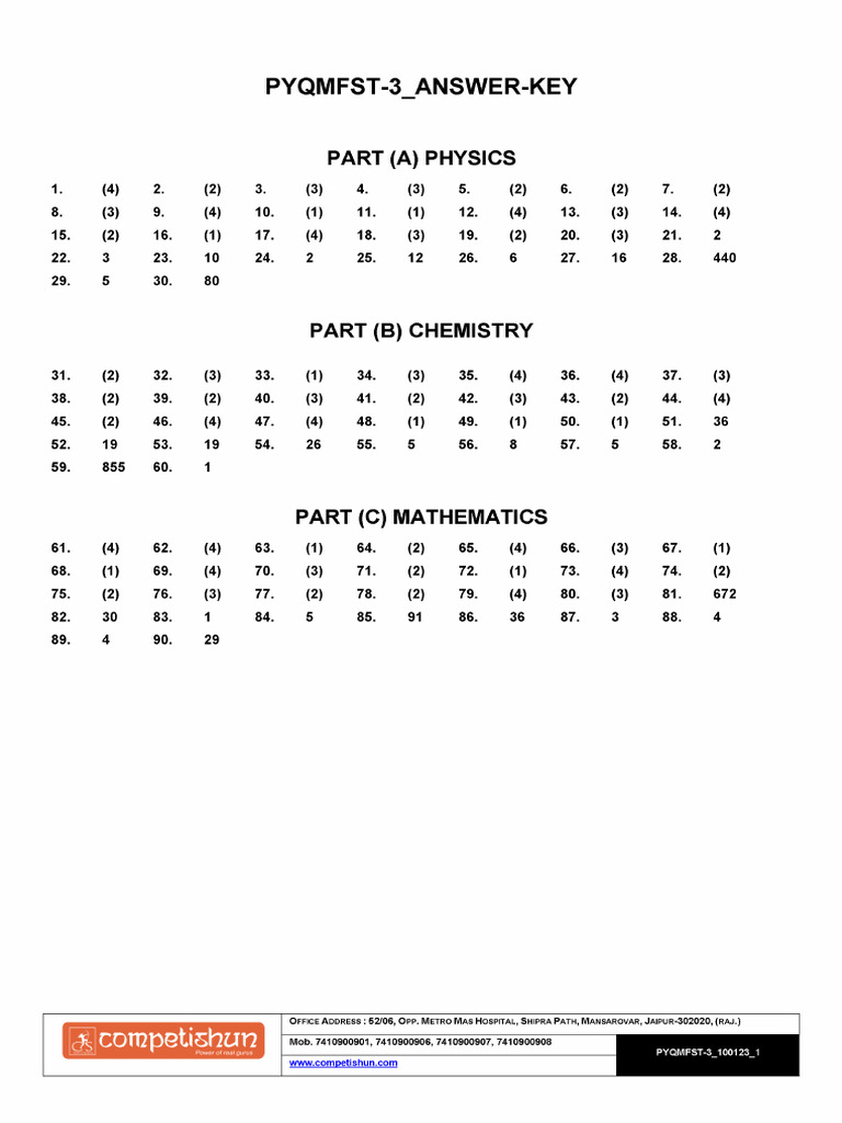 Test - 3 Answer Key | PDF