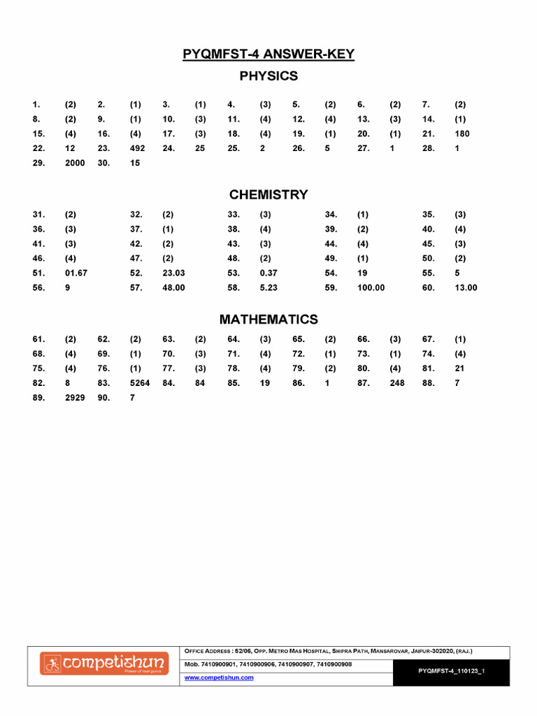 Test - 4 Answer Key | PDF