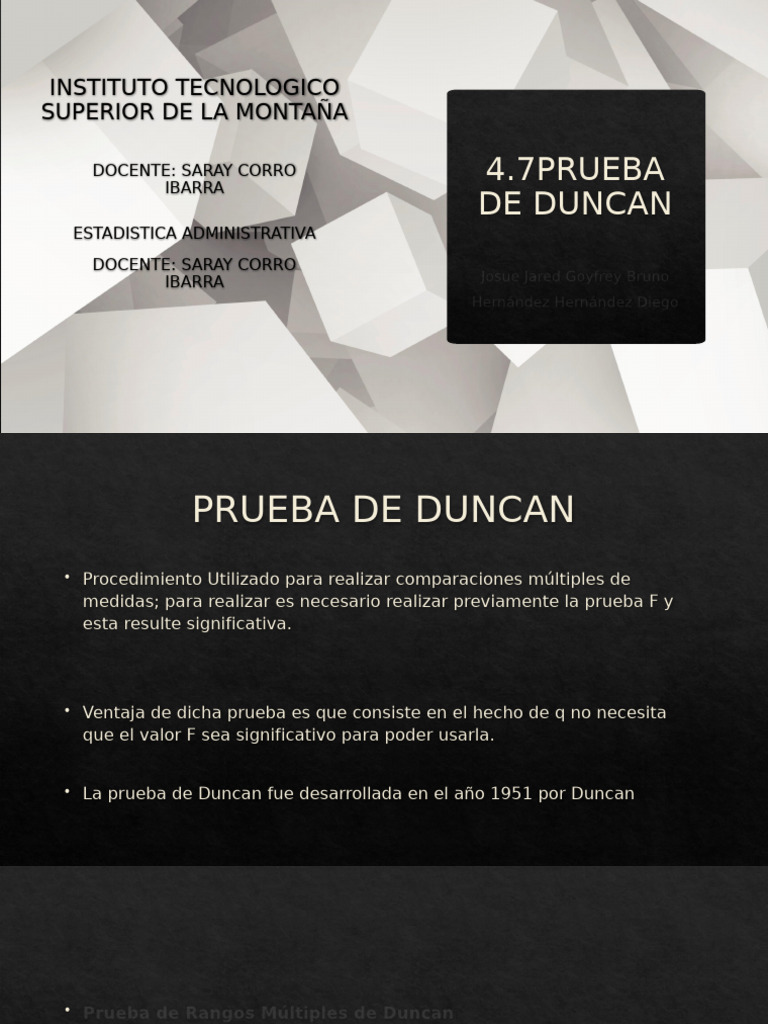 Prueba de Duncan en Estadística | PDF | Análisis de variación | Método ...