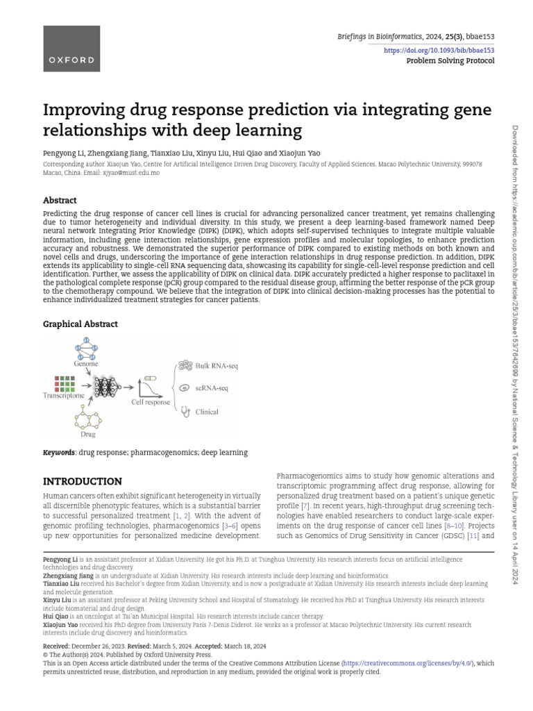 Li 等 - 2024 - Improving Drug Response Prediction via Integrating | PDF ...