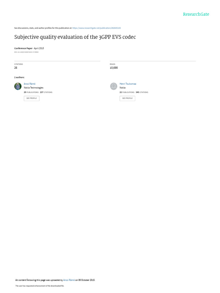 ICASSP2015 EVS Vs Opus | PDF