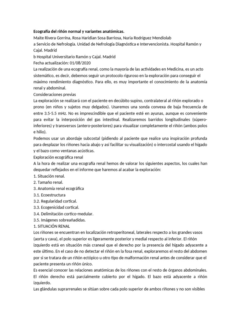 Ecografía Del Riñón Normal y Variantes Anatómicas | PDF | Riñón | Abdomen