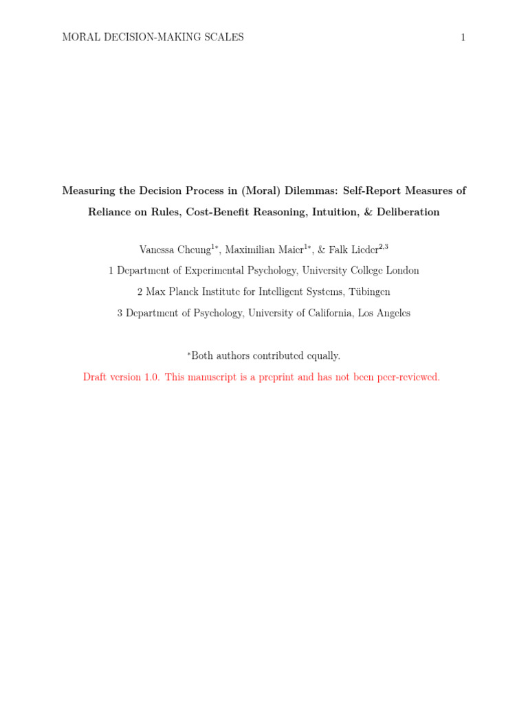 Self-Report Moral Decision Scales | PDF | Decision Making | Utilitarianism