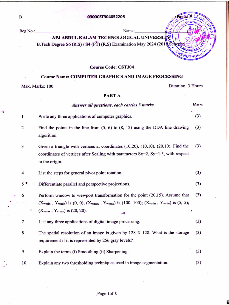 Cst304 Computer Graphics and Image Processing May 2024 | PDF | Image Segmentation | Computer ...
