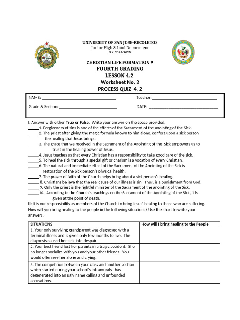 Grade 9 ASYNCHRONOUS ACTIVITY FEBRUARY 17, 2025 | PDF | Sacraments | Jesus
