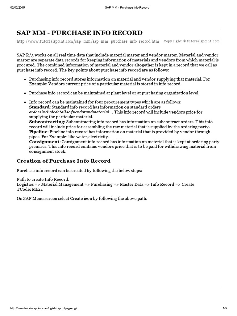 SAP MM - Purchase Info Record | PDF