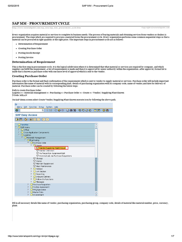 SAP MM Procurement Cycle Overview | PDF | Invoice | Procurement
