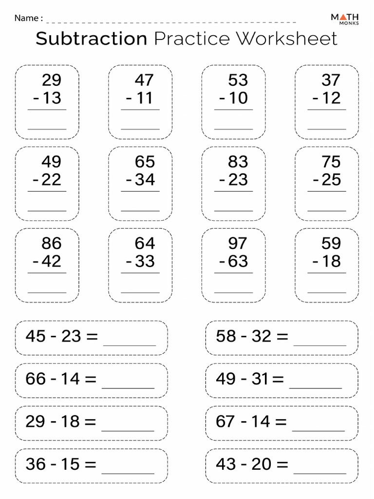 1st Grade Double Digit Subtraction Worksheet | PDF