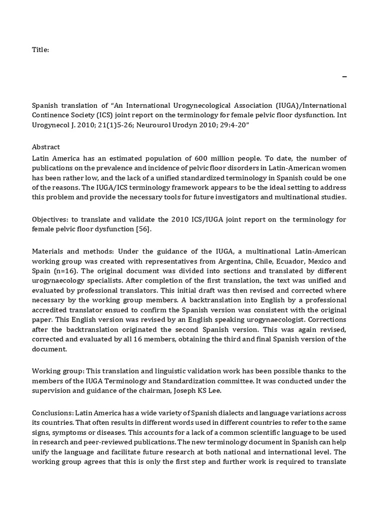 ICSIUGA Joint Report On The Terminology For Female Pelvic Floor ...