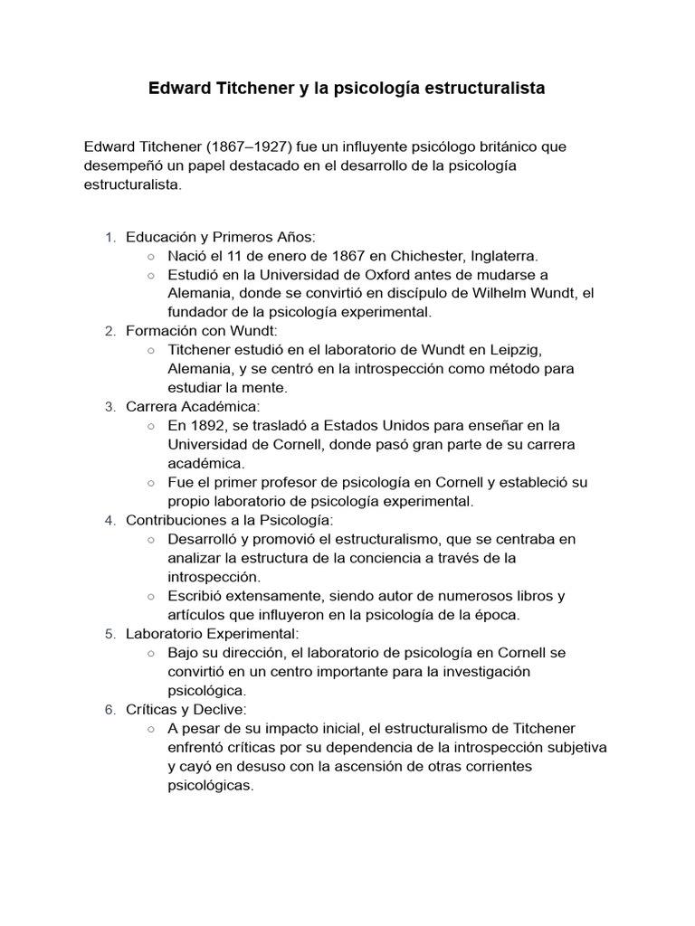 Edward Titchener y La Psicología Estructuralista | PDF | Mente | Sicología