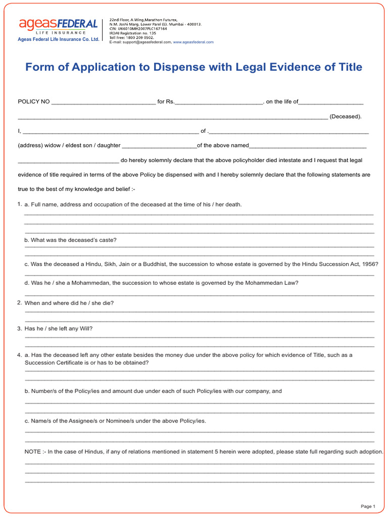 Application to Waive Legal Title Evidence | PDF