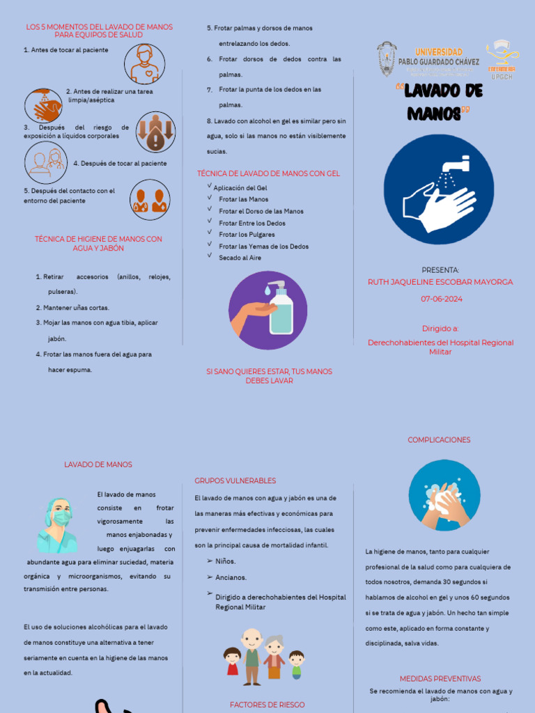 Triptico Ruth Jaqueline Lavado de Manos para Equipos de Salud PDF | PDF | Lavado de manos | Higiene