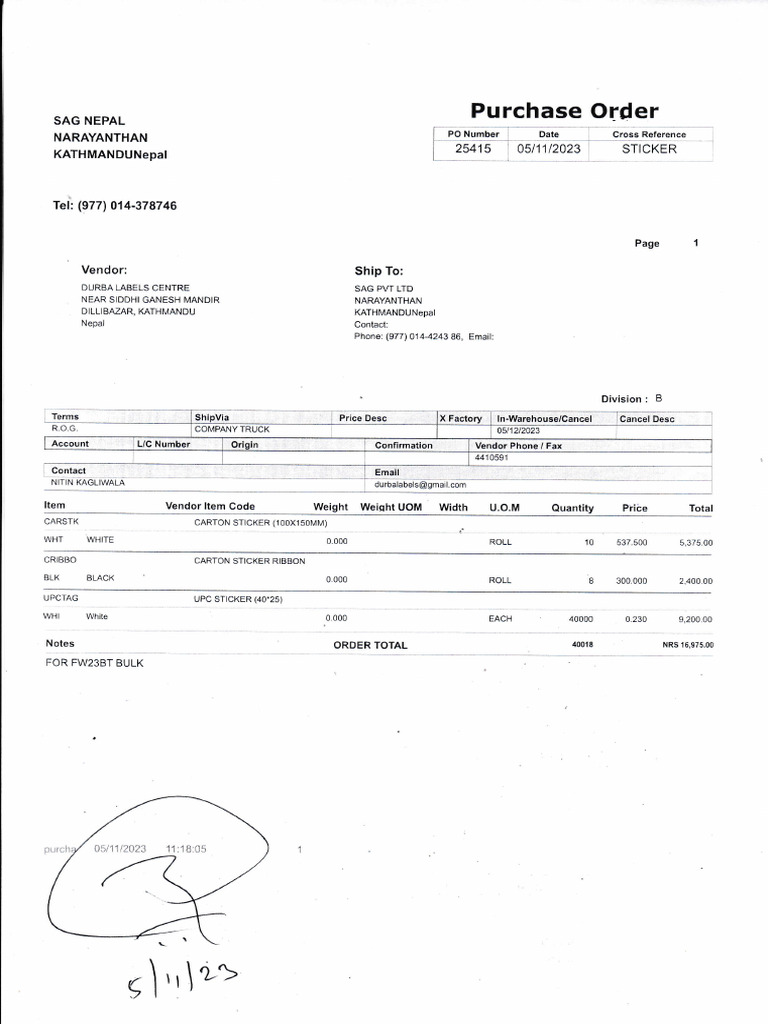 Durba Labels Po#25415 Sticker Po | PDF
