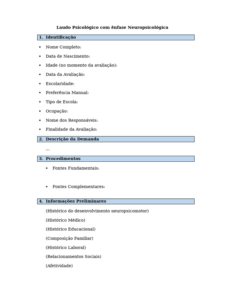 Formato de Laudo Neuropsicológico | PDF