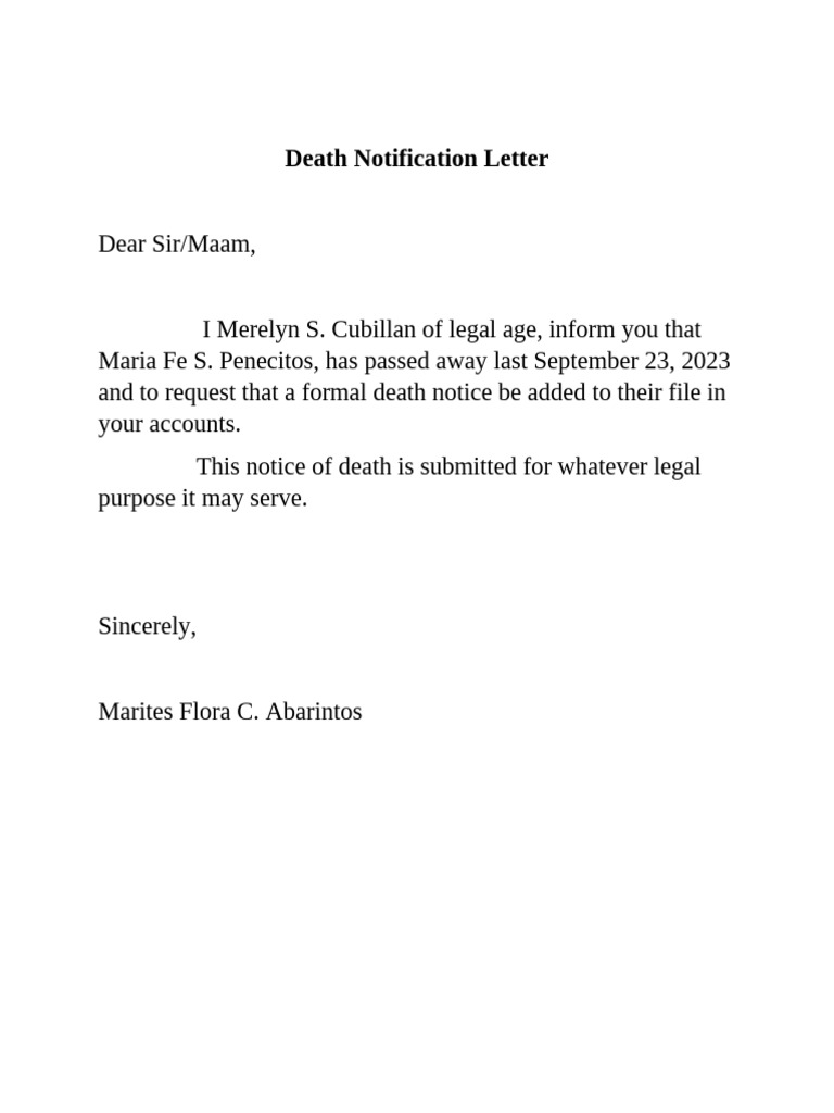 Death Notification Letter | PDF