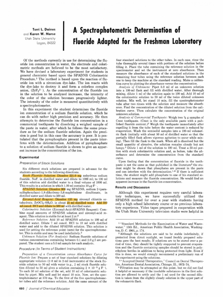 Freshman Chemistry Fluoride Lab | PDF | Fluoride | Chemical Substances