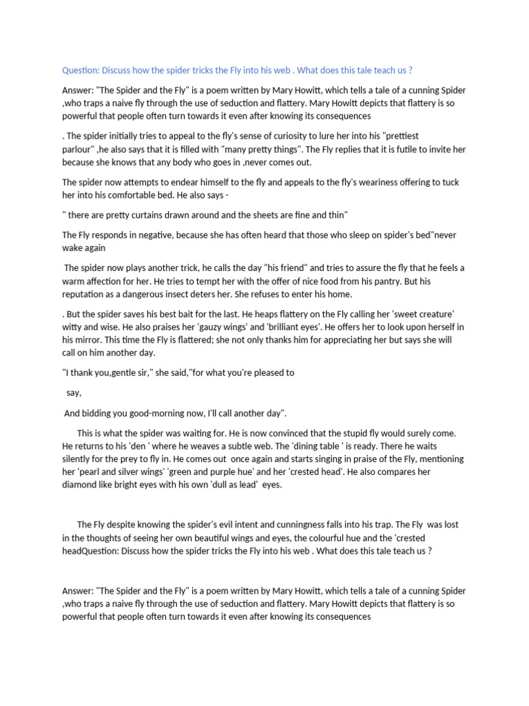 Spider and Fly: A Cautionary Tale | PDF | Spider | Fly